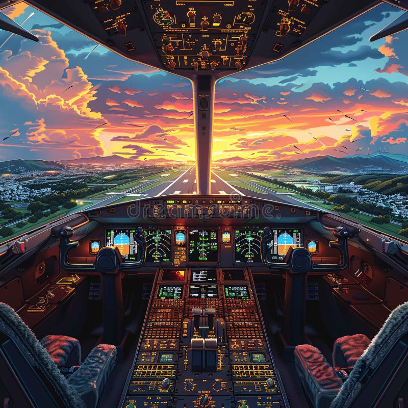 Cockpit Controls during Airplane Takeoff. Stock Illustration ...