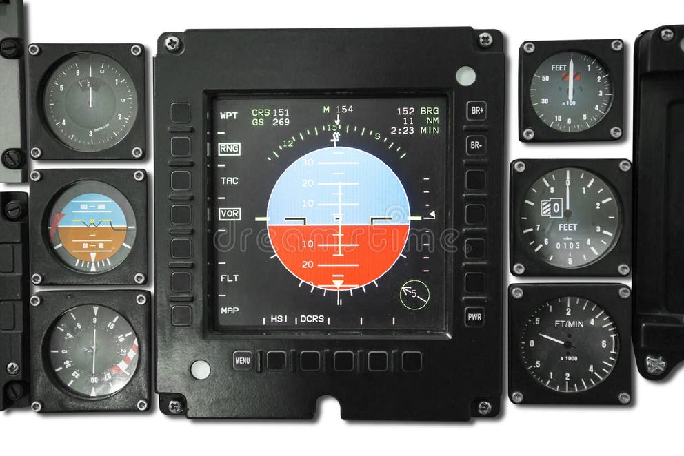 Cockpit Display with Weather Radar and Speedometer Stock Photo - Image ...