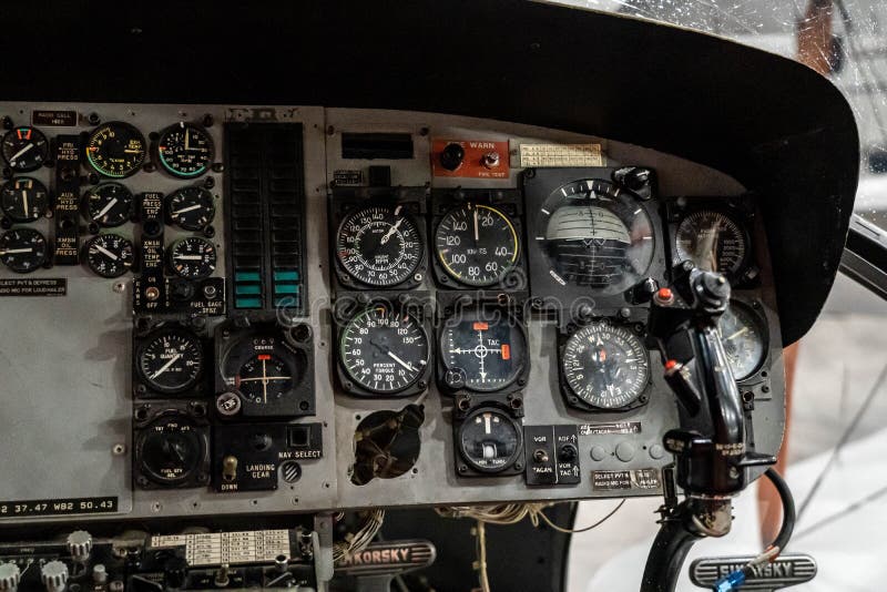 Cockpit and the Instrument Panel of an Old Coastguard Rescue Helicopter ...