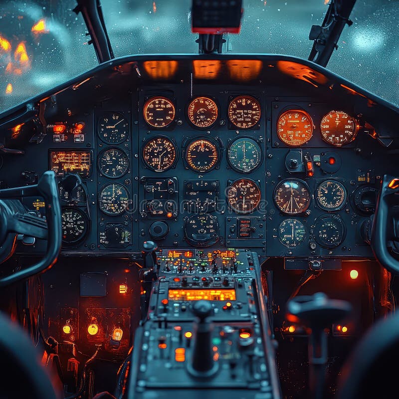 Cockpit Instrument Panel with Various Control Panels and Displays Stock ...