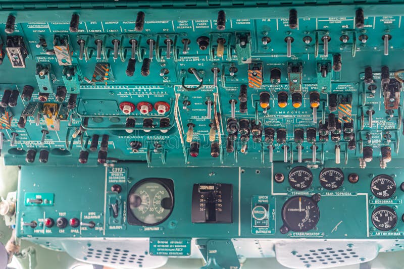 Interior of the Cockpit Airplane. Instruments for Control and ...