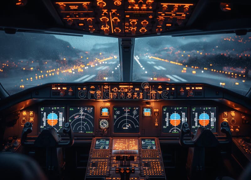 The Cockpit of a Modern Airliner with the the Controls and a Panoramic ...