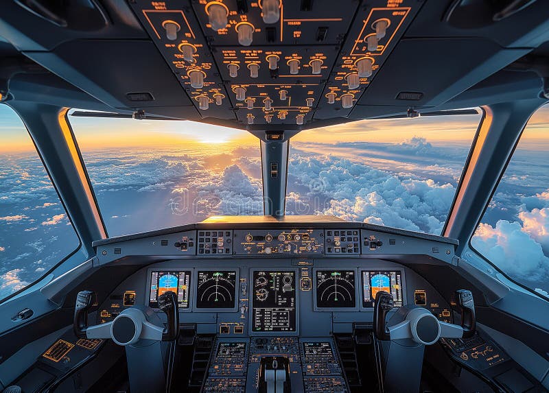 The Cockpit of a Modern Airliner with the the Controls and a Panoramic ...
