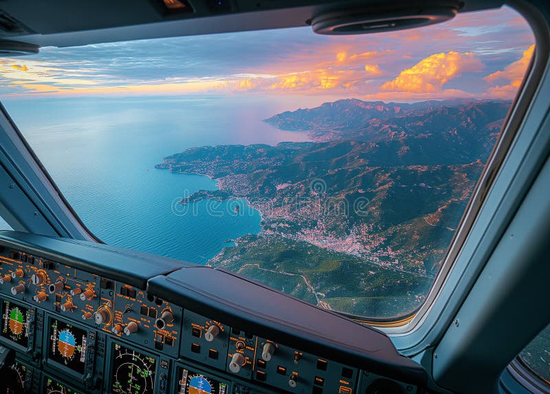 The Cockpit of a Modern Airliner with the the Controls and a Panoramic ...