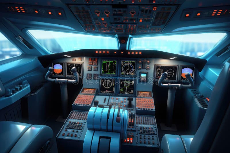 Cockpit of Modern Civil Airplane. Plane Cabin. Generative AI Stock ...
