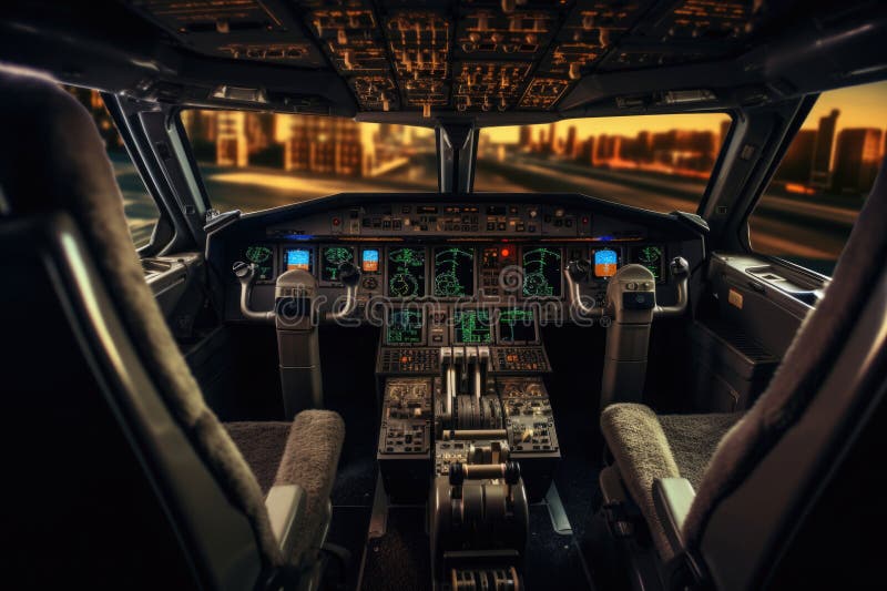 Cockpit of Modern Civil Airplane. Plane Cabin. Generative AI Stock ...