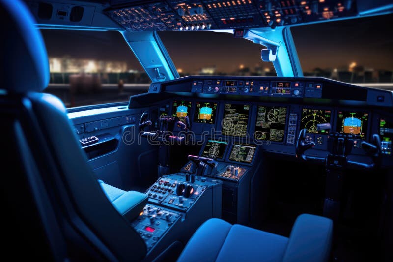 Cockpit of Modern Civil Airplane. Plane Cabin. Generative AI Stock ...