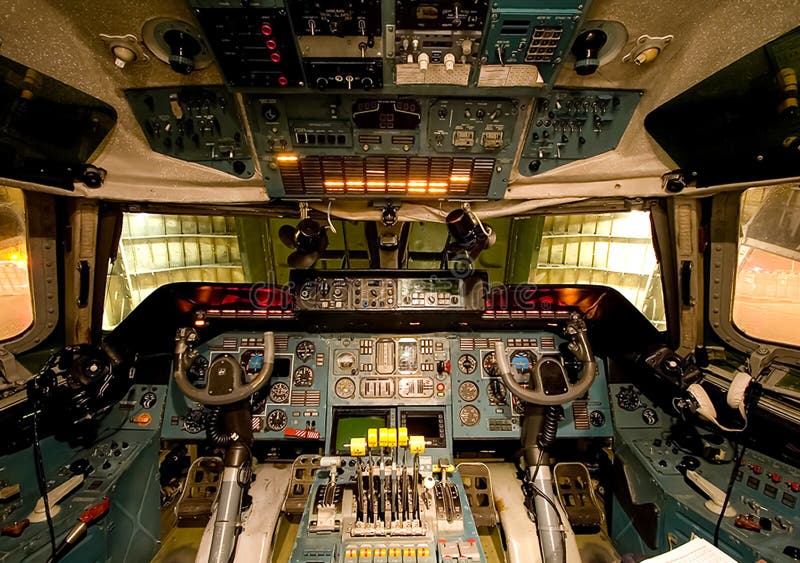 Cockpit of a Passenger Plane. View from the Cockpit during Stock Photo ...