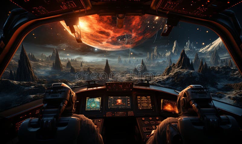 Cockpit Perspective of Space Station Drifting through Expanse Stock ...