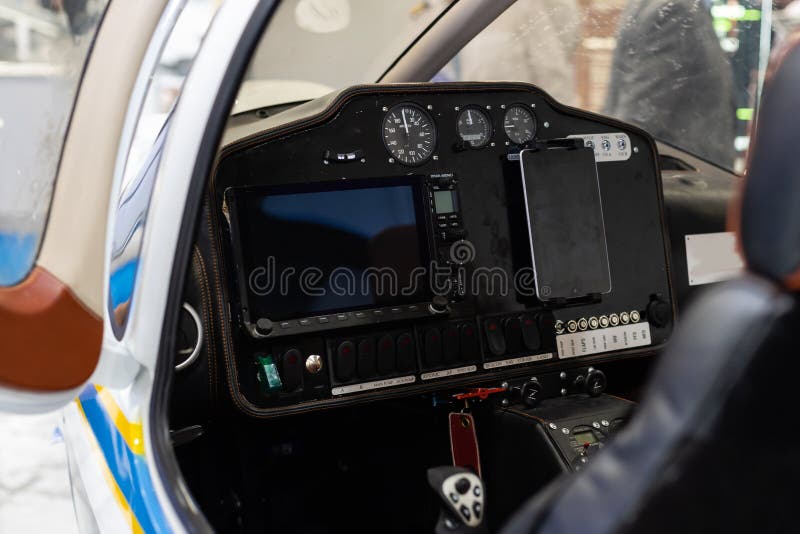 Cockpit Pilot Flight Deck Display. Throttle Jet Cabin with Control ...