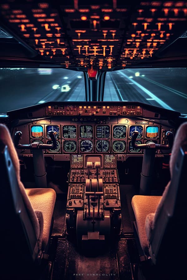 Cockpit Pilot Flight Deck Display. Throttle Jet Cabin with Control ...