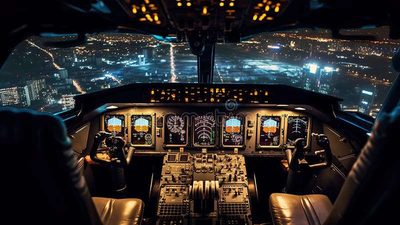 Cockpit Pilot Flight Deck Display. Throttle Jet Cabin with Control ...