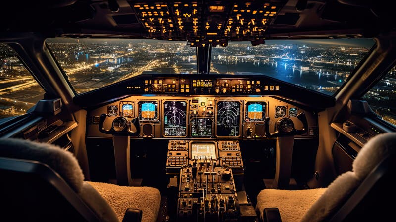 Cockpit Pilot Flight Deck Display. Throttle Jet Cabin with Control ...