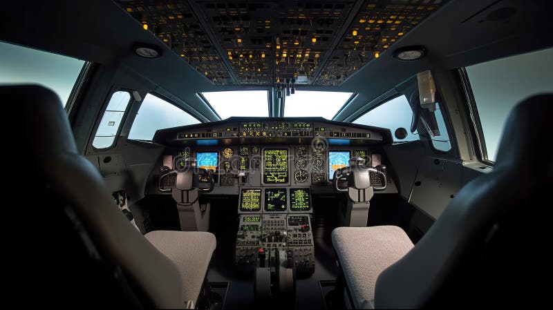 Cockpit Pilot Flight Deck Display. Throttle Jet Cabin with Control ...