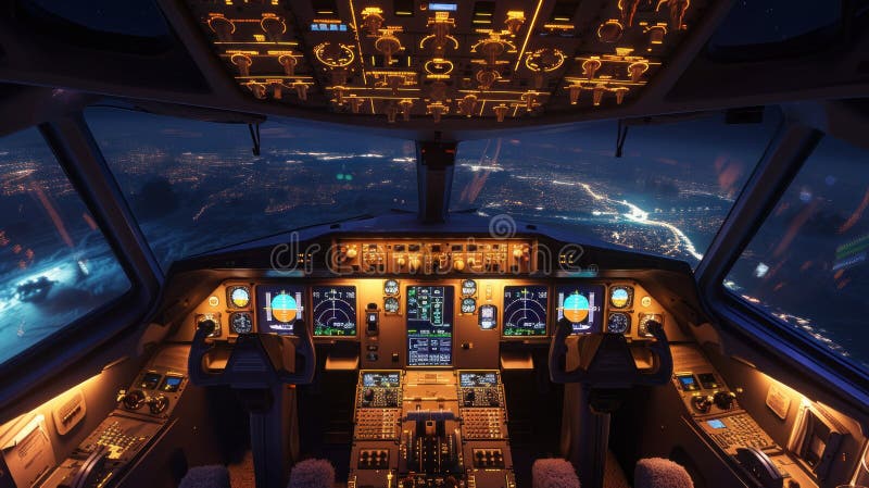 Cockpit Pilot Flight Deck Display. Throttle Jet Cabin with Control ...