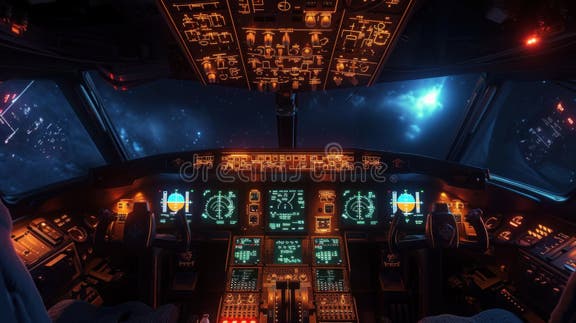 Cockpit Pilot Flight Deck Display. Throttle Jet Cabin with Control ...