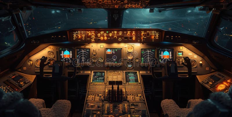 Cockpit Pilot Flight Deck Display. Throttle Jet Cabin with Control ...