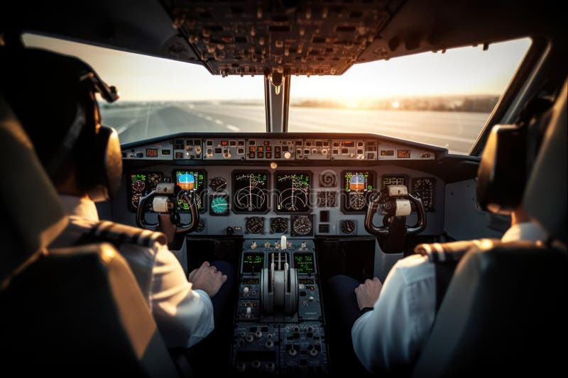 Cockpit of Plane Inside View, Airplane Flight Deck , Generative AI ...