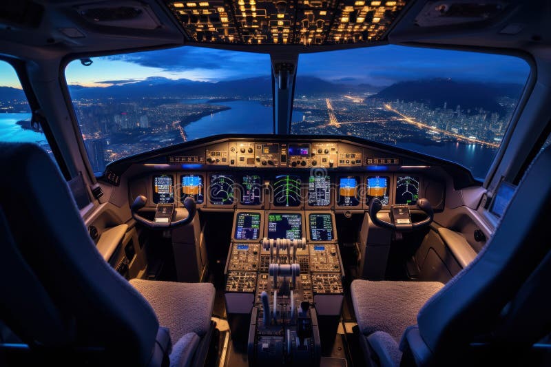 Cockpit of Plane Inside View, Airplane Flight Deck , Generative AI ...
