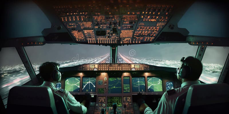 The Pilots are in the Airplane Cockpit with AI Generated. Stock ...