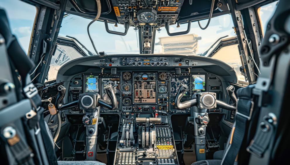 The Cockpit of a Plane is Shown with a View of the Controls and ...
