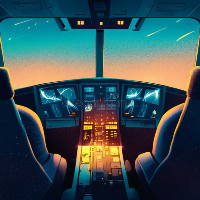 Cockpit of a Plane at Sunset, View from Inside the Plane AI Generated ...