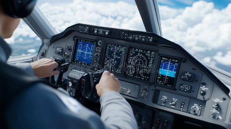 Inside a Modern Aircraft Cockpit Showcasing Advanced Navigation ...
