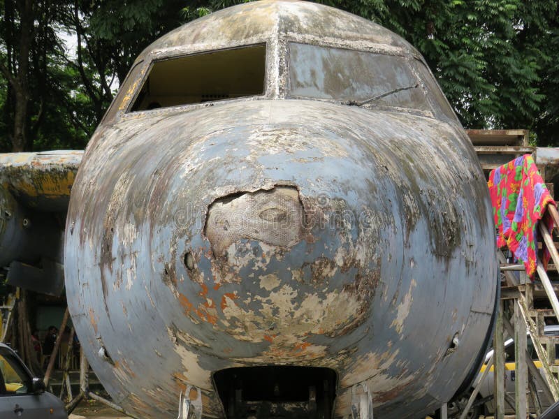Cockpit of a Rusting Old Plane in Yangon, Myanmar Stock Photo - Image ...