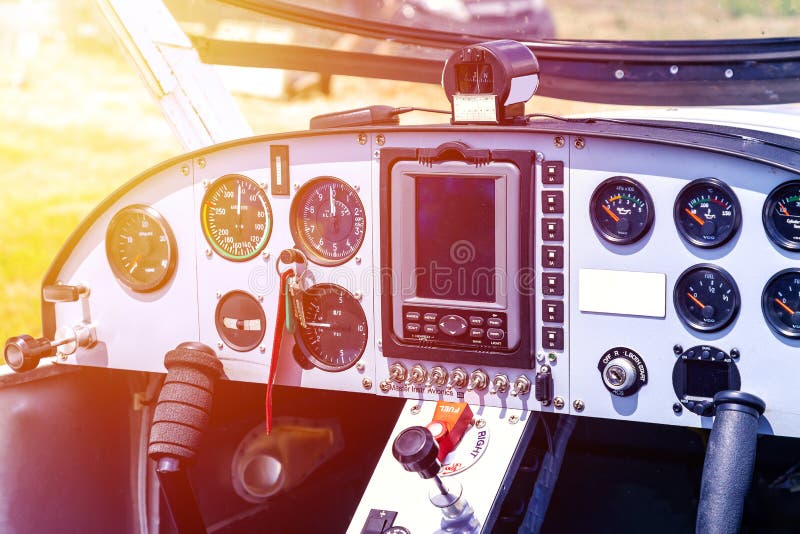 Cockpit of Small Airplane . Stock Image - Image of instruments, flight ...