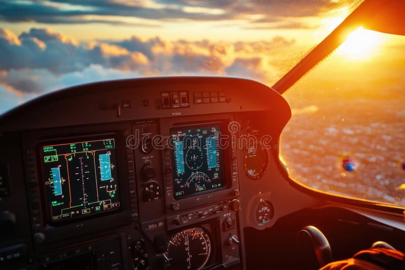 The Cockpit of a Small Plane is Lit Up by the Sun Stock Illustration ...