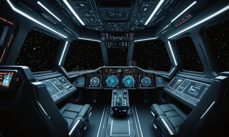 The Cockpit Spaceship, Featuring Control Panel with Various Buttons and ...