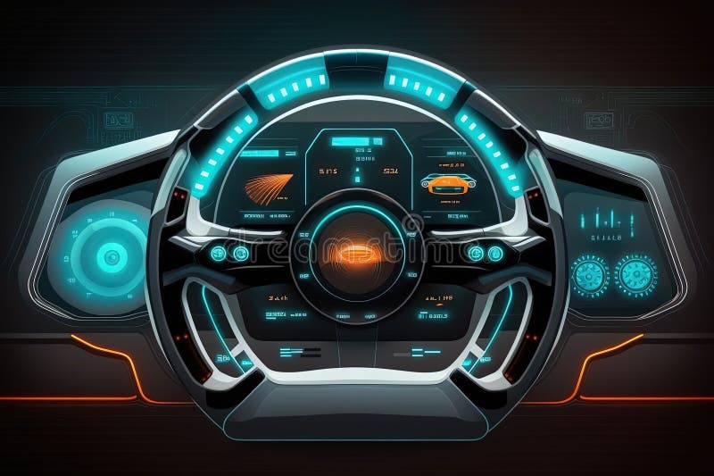 Cockpit and Steering Wheel of Futuristic Autonomous Car. Generative AI ...