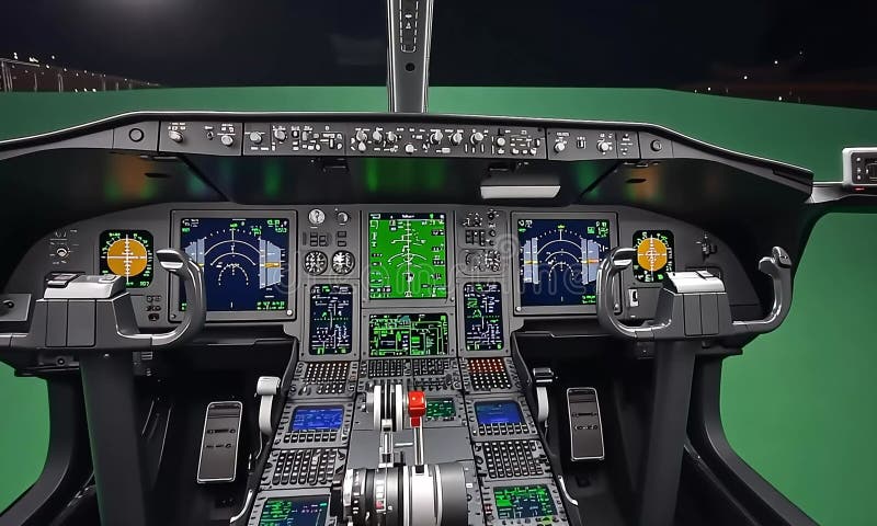 Cockpit View of an Airplane Simulator. Modern Avionics, Controls, and ...