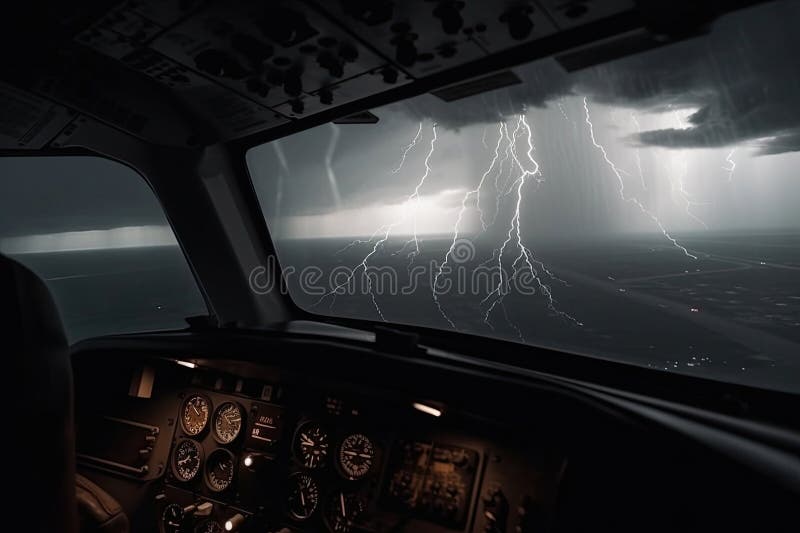The Cockpit View of an Airplane in a Thunderstorm. Generative AI Stock ...