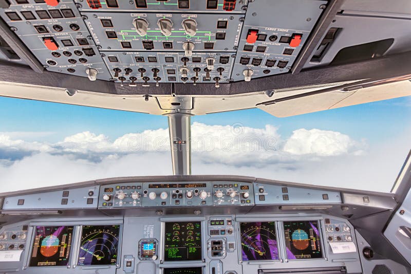 Cockpit View of a Commercial Jet Stock Photo - Image of avionics ...