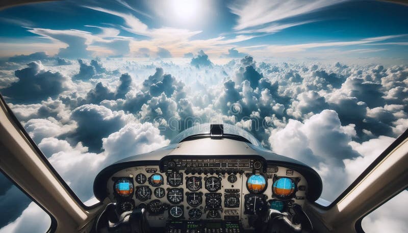 A Cockpit View during a Flight Above the Clouds, Ai Generated Image ...