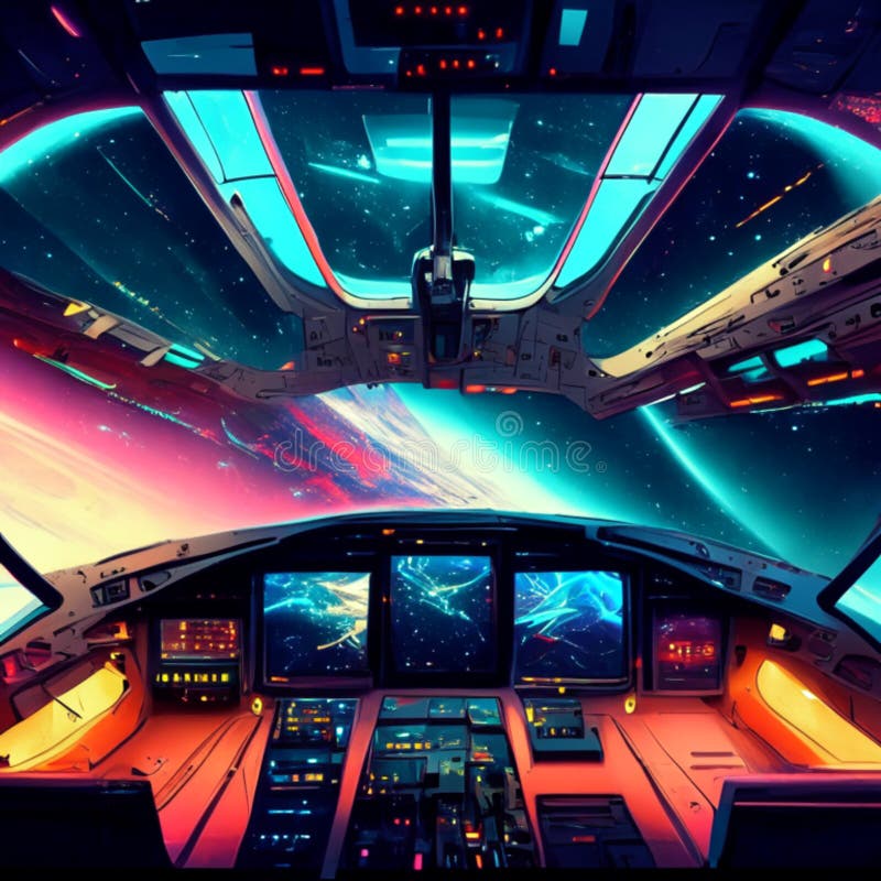 Cockpit of a Spaceship. Vector in Cartoon Style. Generative AI Stock Vector - Illustration of ...