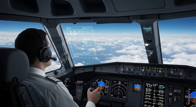 Cockpit View: Pilot in Flight Above the Clouds Stock Illustration ...