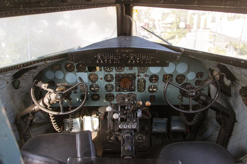 Cockpit of a Vintage Passenger Plane Stock Image - Image of steel ...