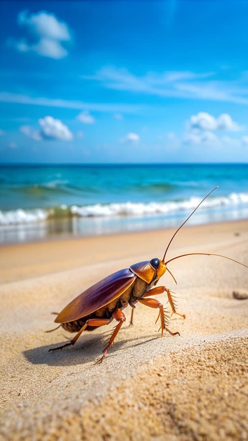 Cockroach bug walks beach stock illustration. Illustration of animal ...