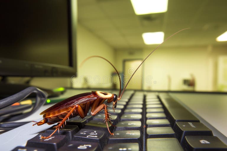 Cockroach on a Computer Keyboard in a Dimly Lit Office Stock Photo ...