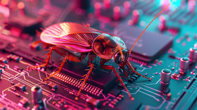 Cockroach on the Computer Microcircuits. Concept of Computer Bug and Virus Stock Illustration ...