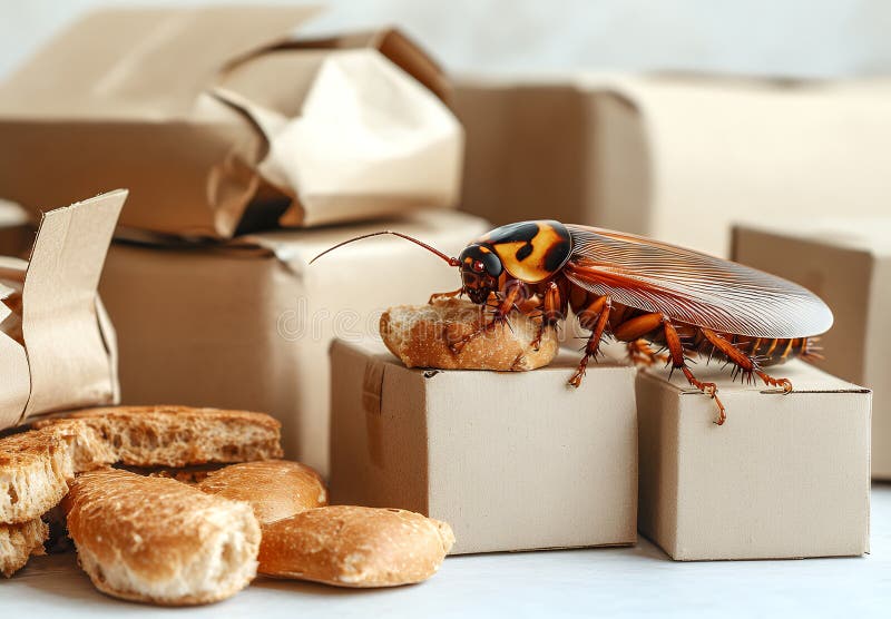 A Cockroach Eats a Piece of Bread on Top of a Box Stock Image - Image ...