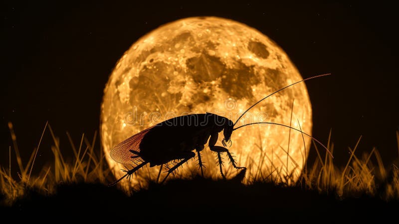 Cockroach. Nocturnal Insect Casting a Shadow with a Radiant Moon ...
