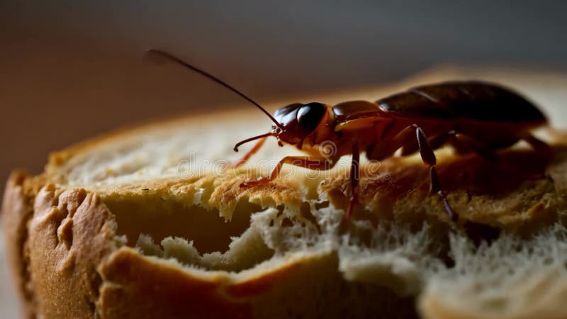 Cockroach on a Piece of Bread, Insect on a Piece of Bread, Pest ...