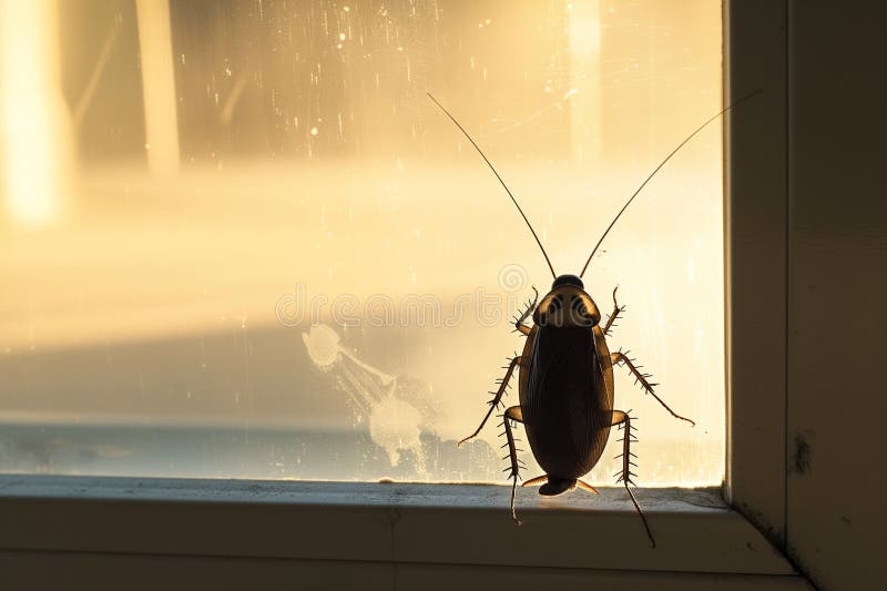 Cockroach Silhouette Against a Glowing Yellow Moon. Insect Under ...