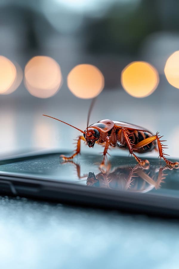 A Cockroach Stands on the Screen of a Modern Smartphone, Its Legs ...