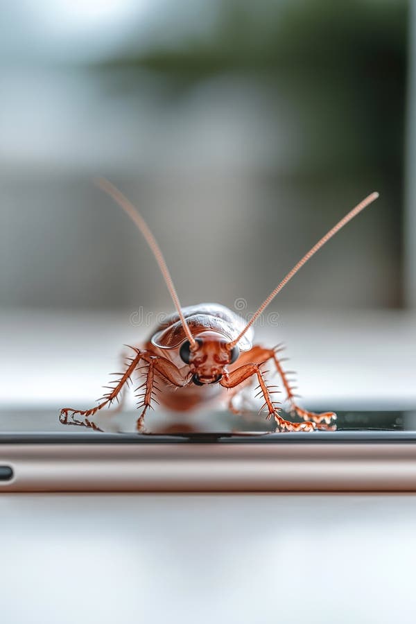 A Cockroach Stands on the Screen of a Smartphone, Its Legs Lightly ...