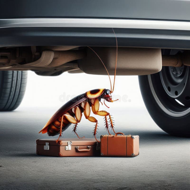Cockroach with Suitcases Under the Car. Stock Image - Image of mustache ...