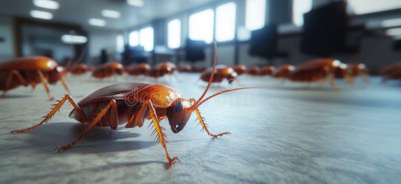Cockroaches Infesting Office Space with Desks and Chairs in Background ...